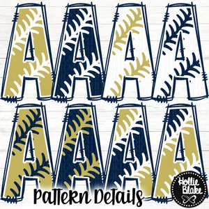 Navy Blue & Vegas Gold Baseball Doodle Alphabet Sublimation PNG ...