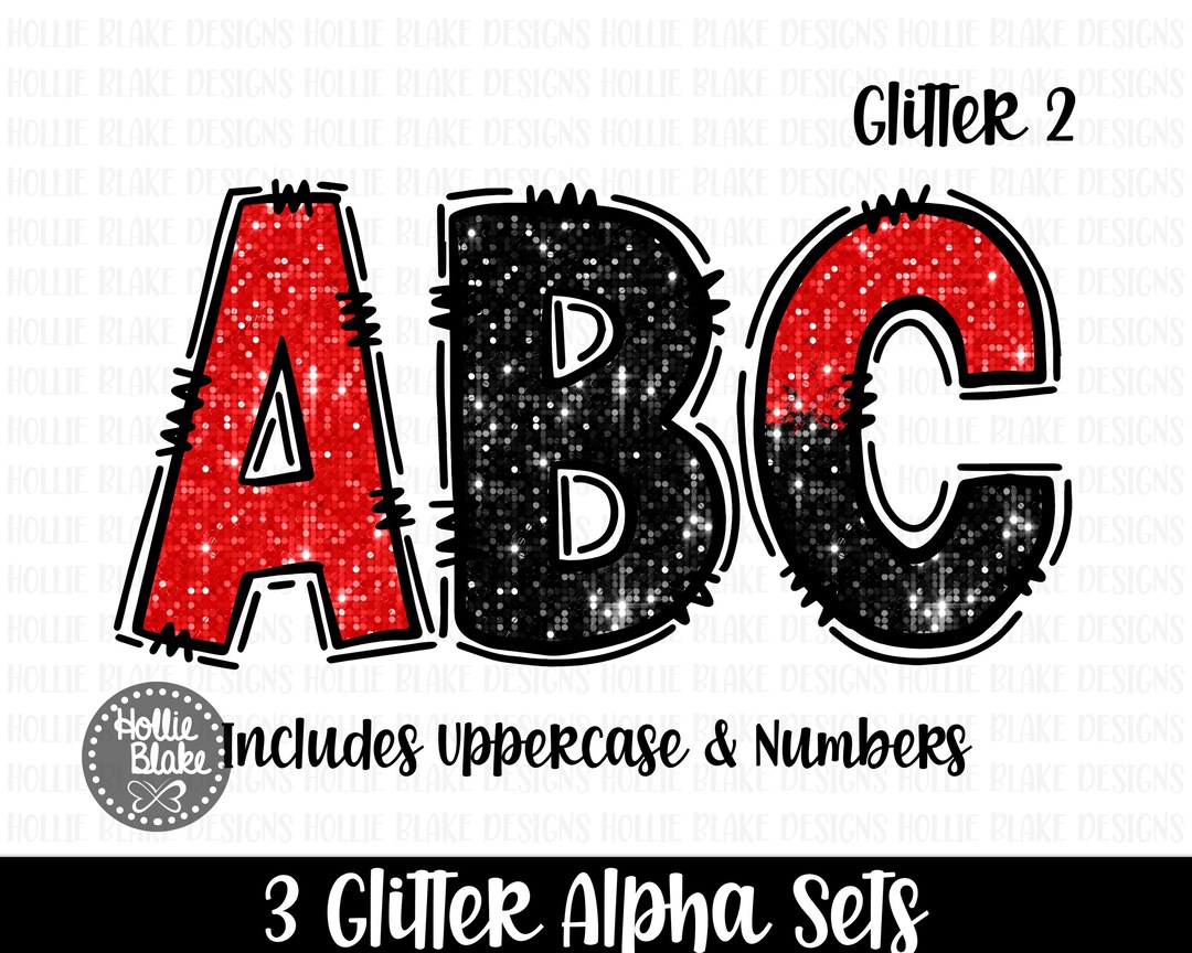 Red & Black Glitter Doodle Alphabet PNG Letters, Doodle Letters PNG ...