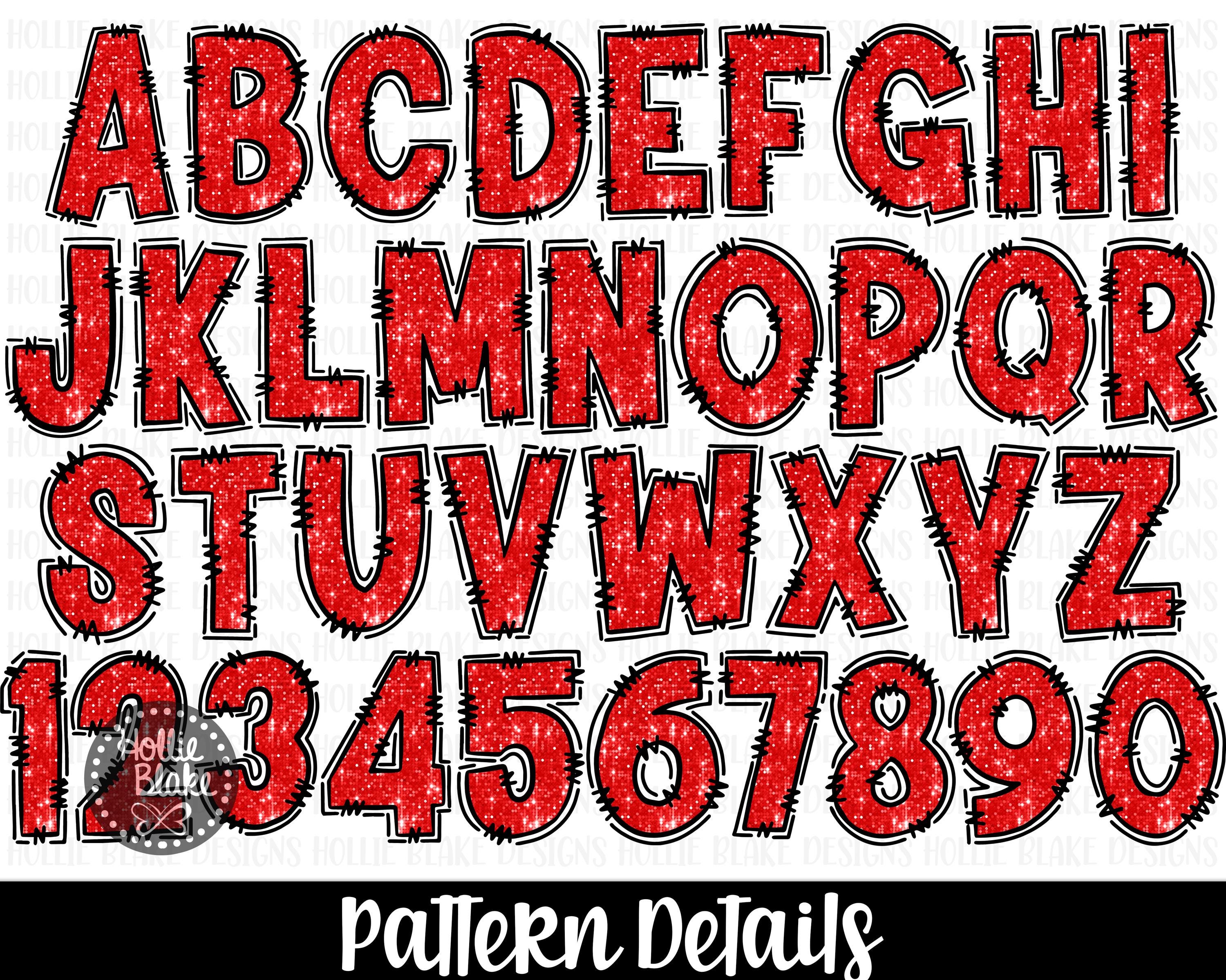 Red & Black Glitter Doodle Alphabet PNG Letters, Doodle Letters PNG ...
