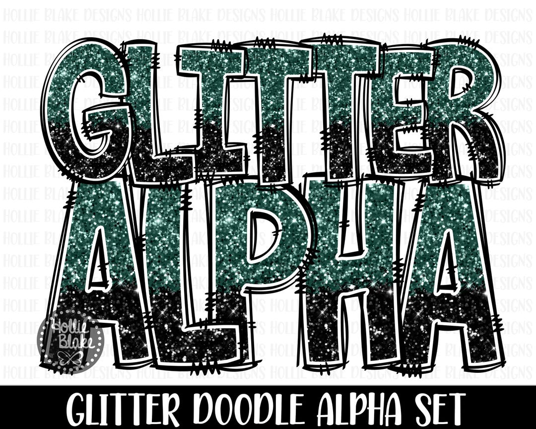 Green & Black Glitter Doodle Alphabet PNG Letters, Doodle Letters PNG ...