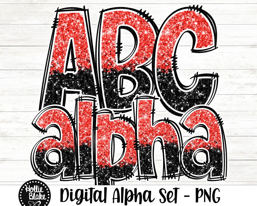 Red & Black Glitter Doodle Alphabet PNG Letters, Doodle Letters PNG ...