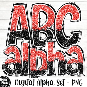 Red & Black Glitter Doodle Alphabet PNG Letters, Doodle Letters PNG ...