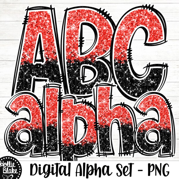 Red and Black Doodle Letters - Etsy