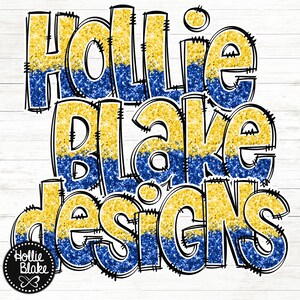 Yellow Gold & Royal Blue Glitter Doodle Alphabet PNG Letters, Doodle ...