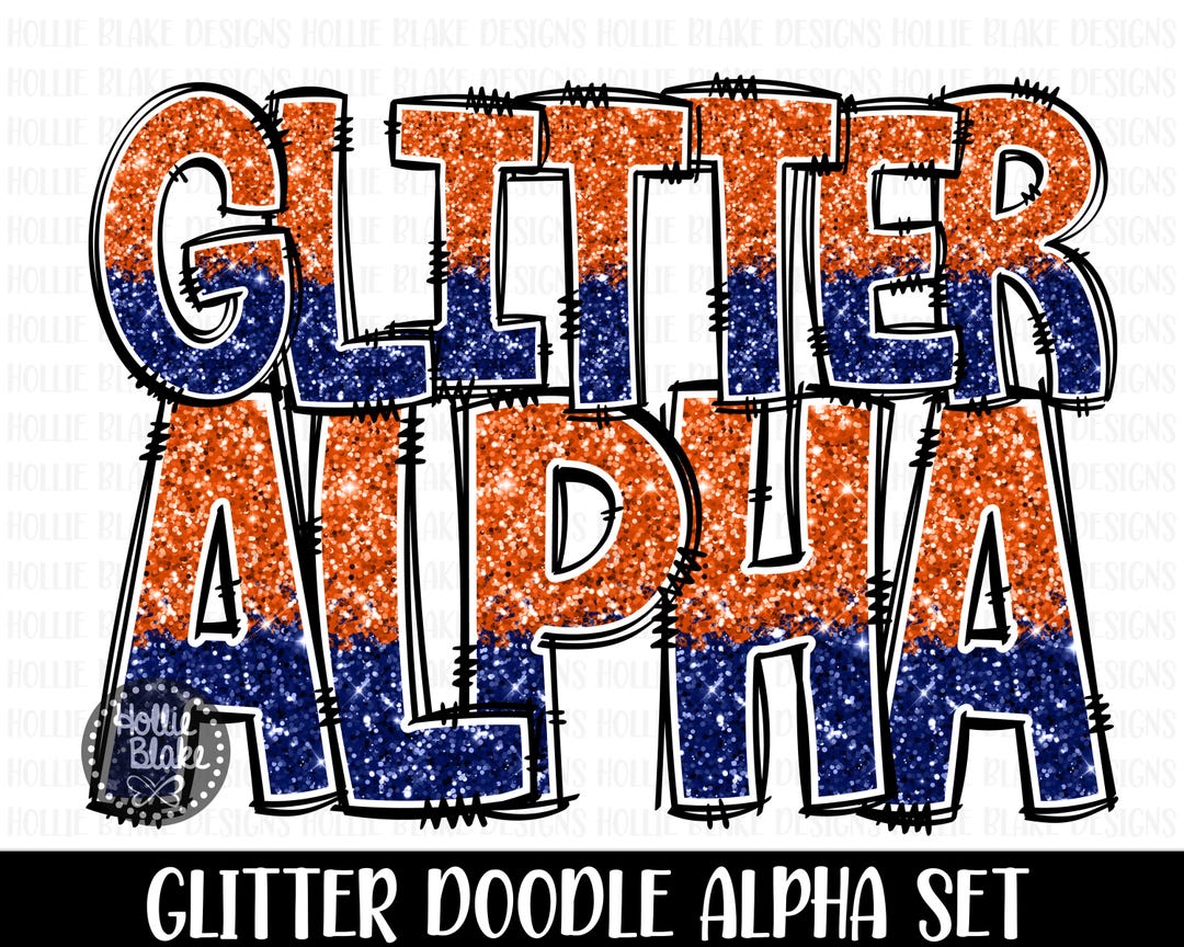 Orange & Blue Glitter Doodle Alphabet PNG Letters, Doodle Letters PNG ...