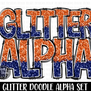 Orange & Blue Glitter Doodle Alphabet PNG Letters, Doodle Letters PNG ...