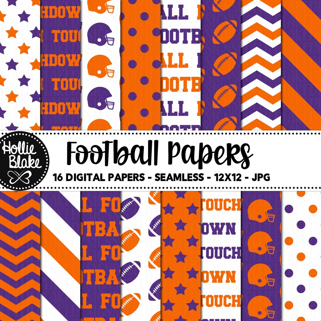 Orange & Regalia Purple Football Seamless Digital Papers, Digital ...