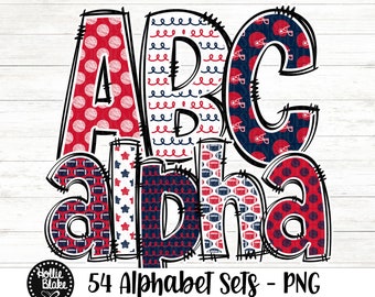 Red & Navy Blue Glitter Doodle Alphabet PNG Letters, Doodle Letters PNG ...