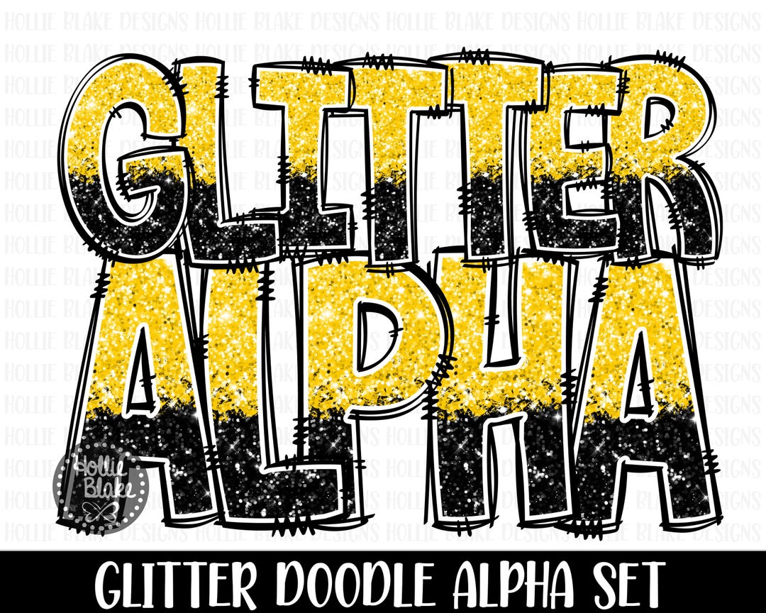 Gold & Black Glitter Doodle Alphabet PNG Letters, Doodle Letters PNG ...