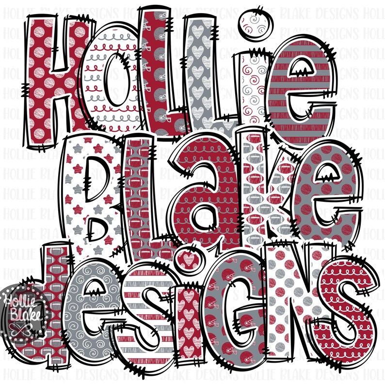 Crimson Red & Gray Football Alphabet Letters PNG Bundle, Hand Drawn ...