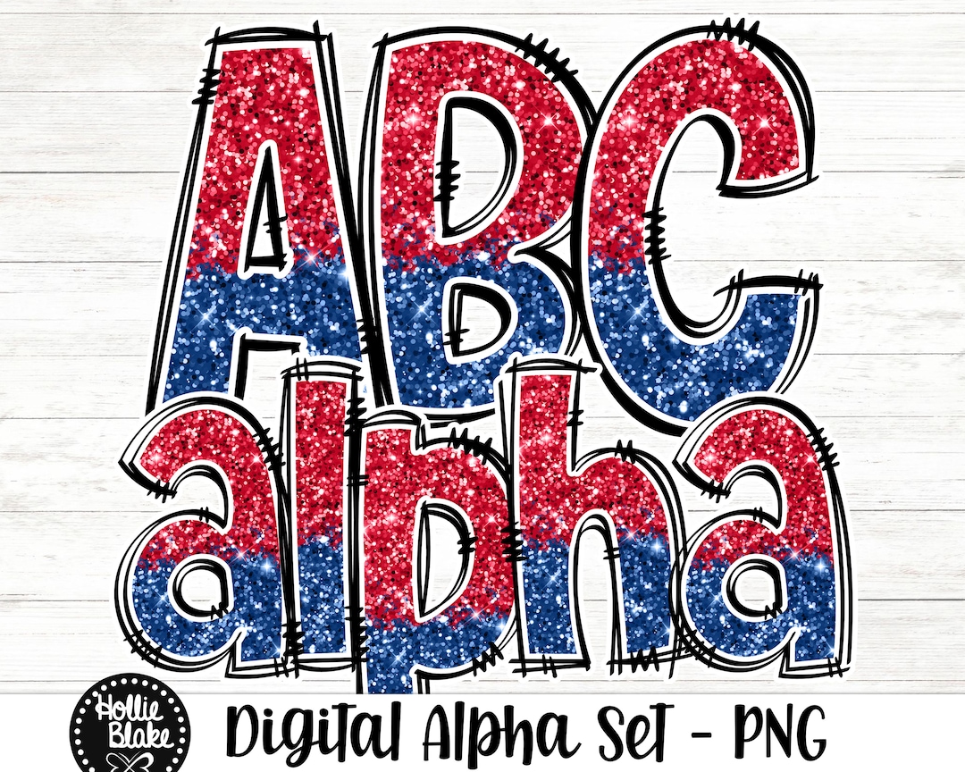 Royal Blue & Red Glitter Doodle Alphabet PNG Letters, Doodle Letters ...