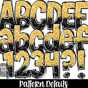 Gold & Black Glitter Doodle Alphabet PNG Letters, Doodle Letters PNG ...
