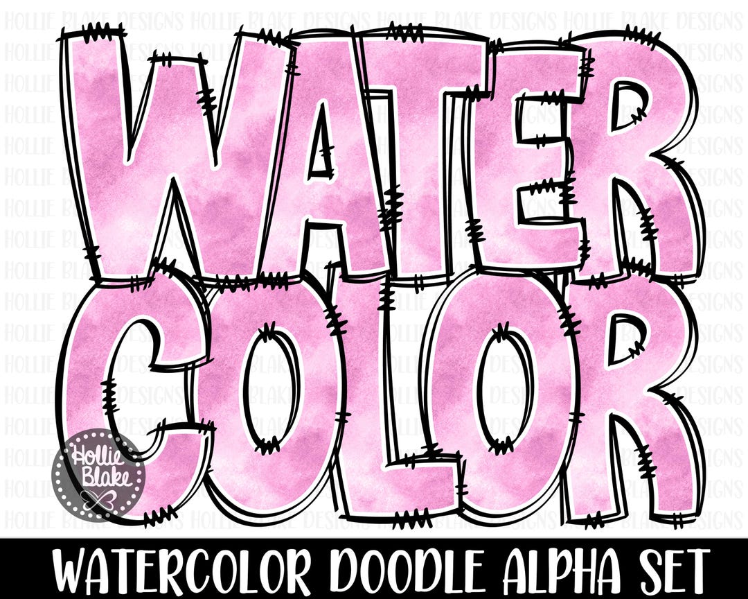 Magenta Pink Pastel Watercolor Doodle Alphabet PNG Letters, Doodle ...