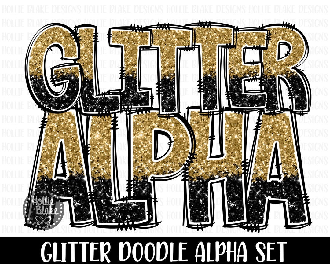 Gold & Black Glitter Doodle Alphabet PNG Letters, Doodle Letters PNG ...