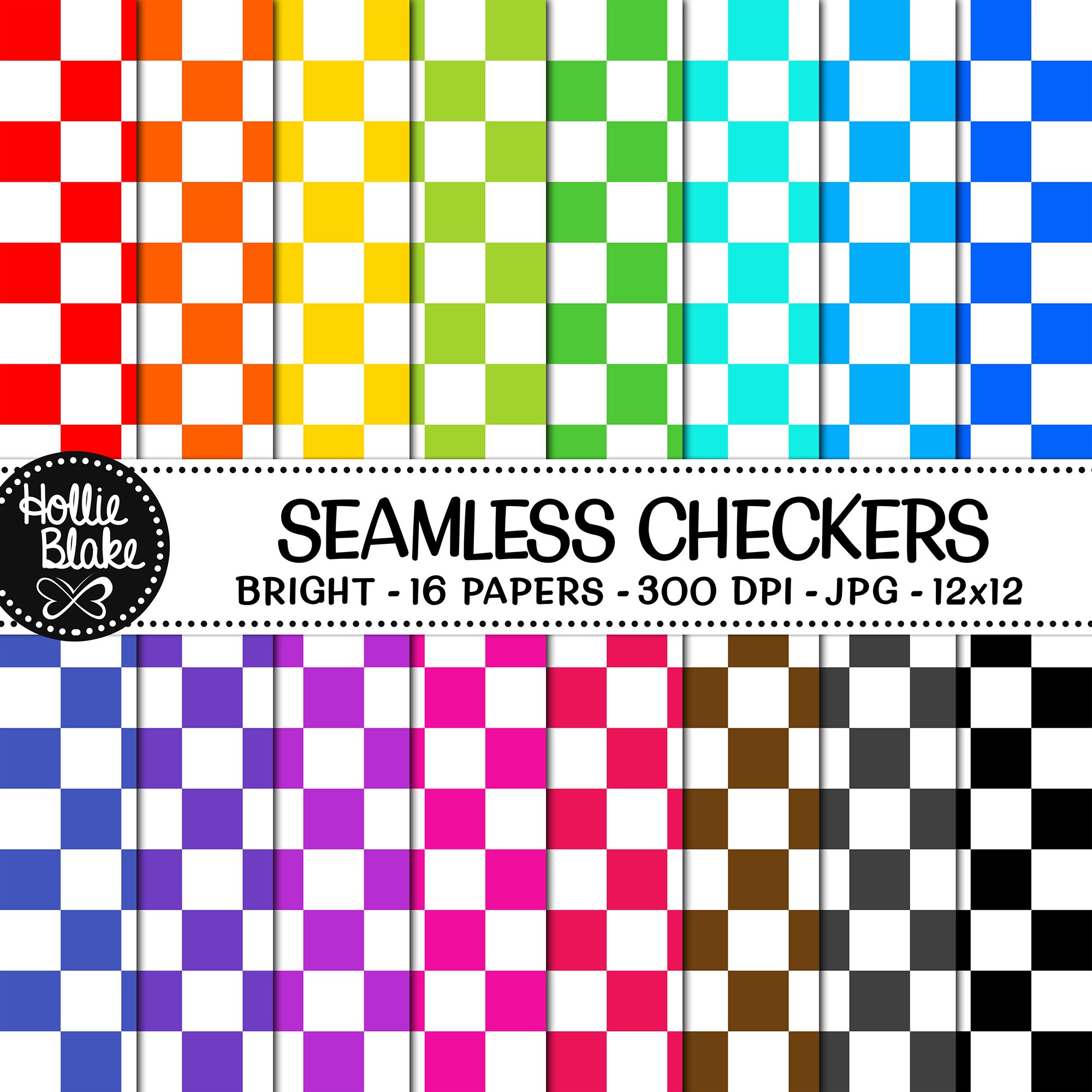 SALE 16 Bright Checkers Seamless Digital Papers Rainbow | Etsy