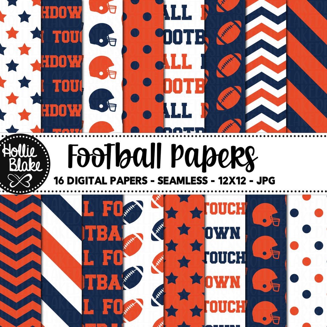 Navy Blue & Orange Football Seamless Digital Papers, Digital Patterns ...