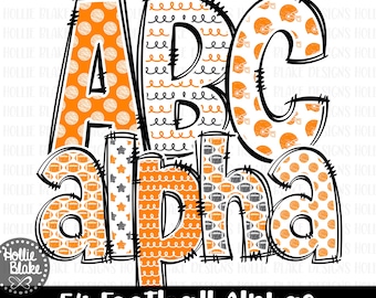 Blue & Orange Alphabet Letters PNG Bundle, Hand Drawn Alphabet Doodle ...