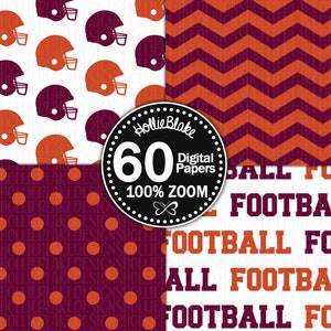 Maroon Red & Burnt Orange Football Seamless Digital Papers, Digital ...