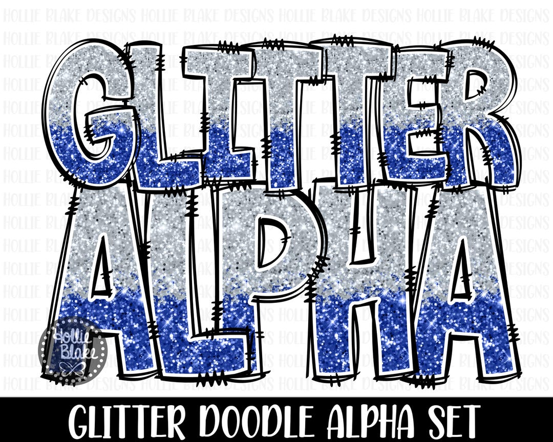 Blue & Royal Blue Glitter Doodle Alphabet PNG Letters, Doodle Letters ...