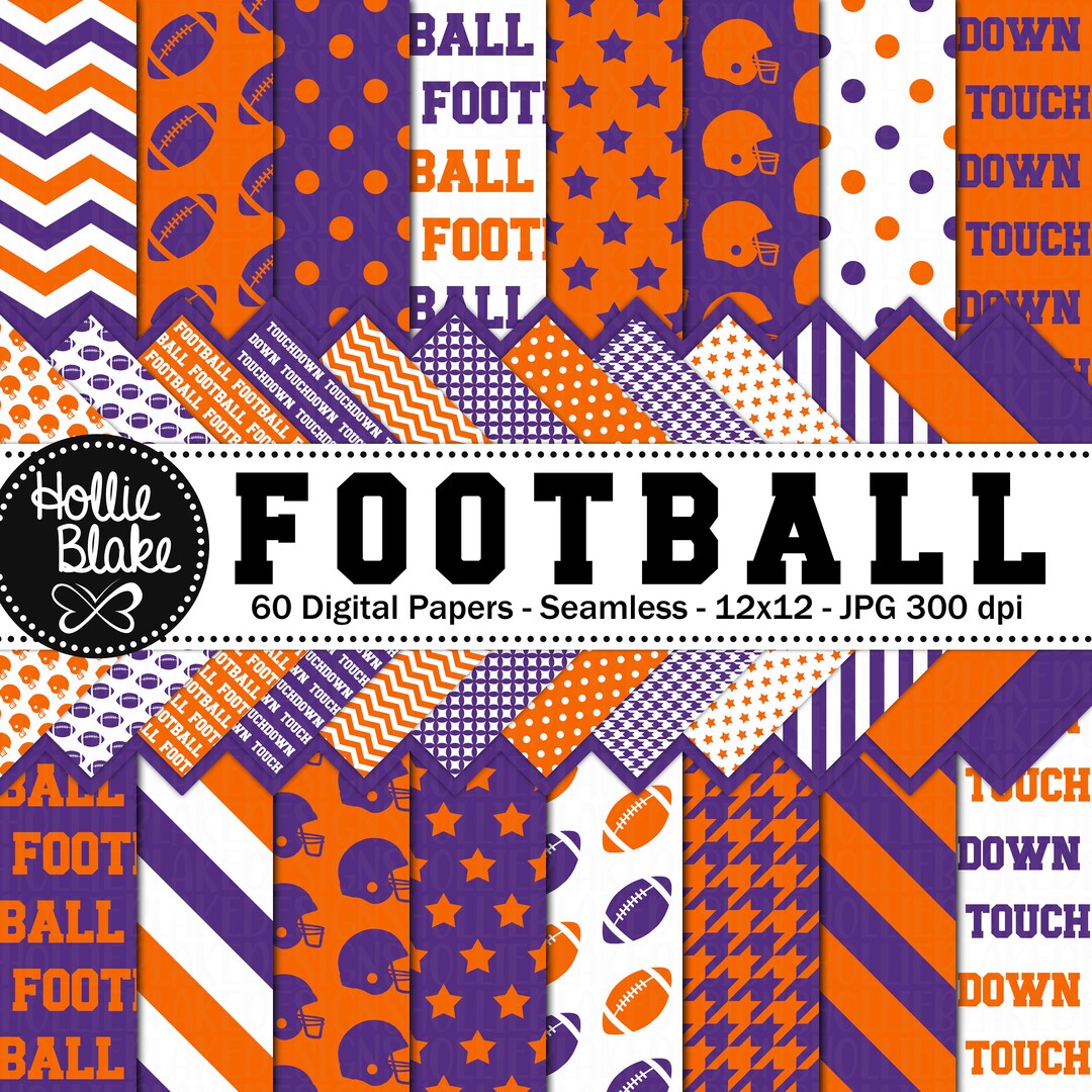 Orange & Regalia Purple Football Seamless Digital Papers, Digital ...