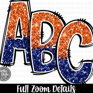 Orange & Blue Glitter Doodle Alphabet PNG Letters, Doodle Letters PNG ...