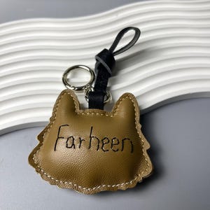 Personalized Leather Cat Keychain: Custom Pet Memorial Bag Charm - Etsy