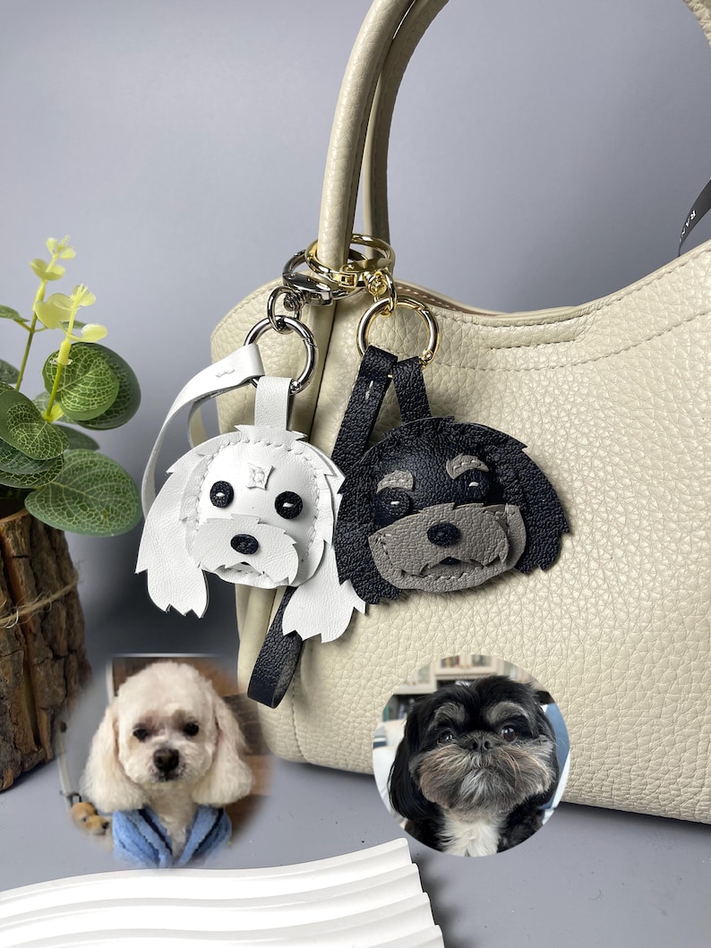 Personalized Leather Pet Keychain: Custom Dog & Cat Bag Charm - Etsy