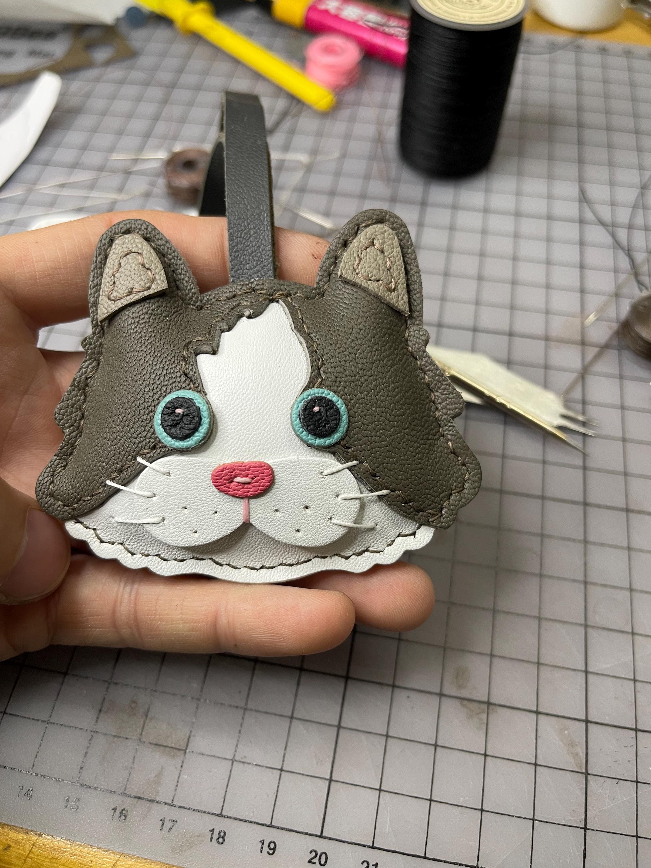 Custom Leather Cat Keychain Charm: Personalized Pet Memorial Gift - Etsy