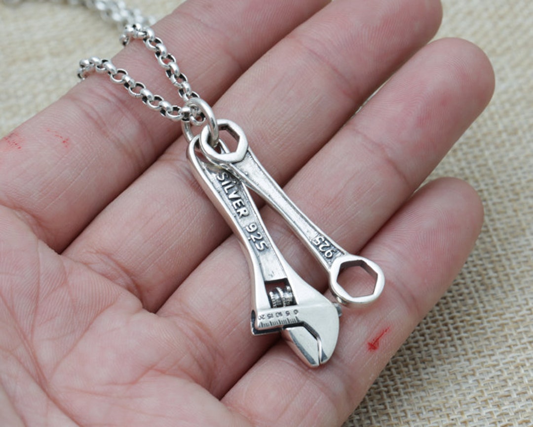 Sterling Silver Wrench Charm Pendant, Tools Jewelry, Wrench Necklace ...