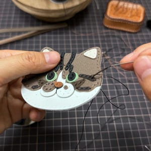 Custom Cat Portrait Keychain: Personalized Leather Bag Charm, Cat Lover ...