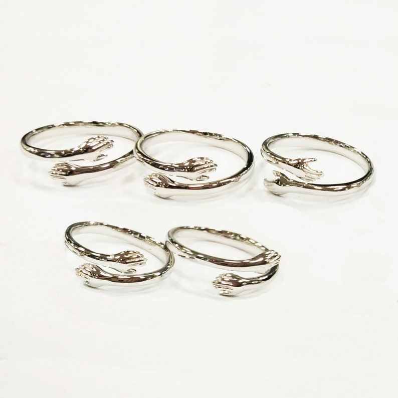 Sterling Silver Hug Ring, 925 Silver Ring, Hug Finger Ring, Handshake ...