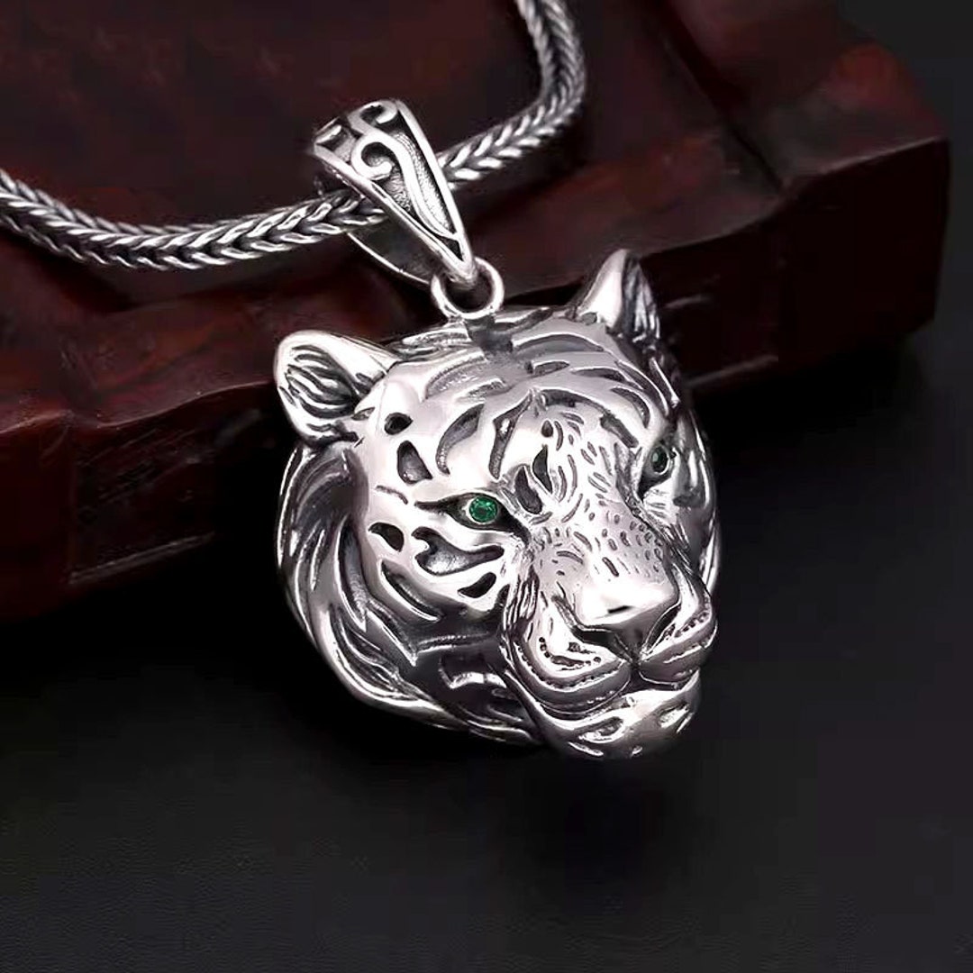 Tiger Pendant Necklace, Tiger Head Necklace for Men, 925 Sterling ...