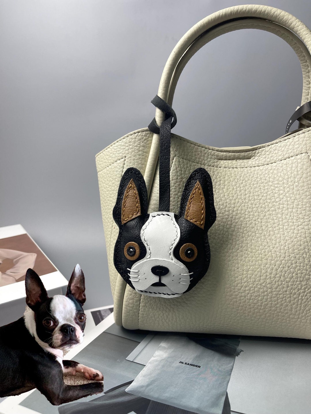 Personalized Pet Leather Keychains, Cute Pet Dog Bag Charms, Bulldog ...