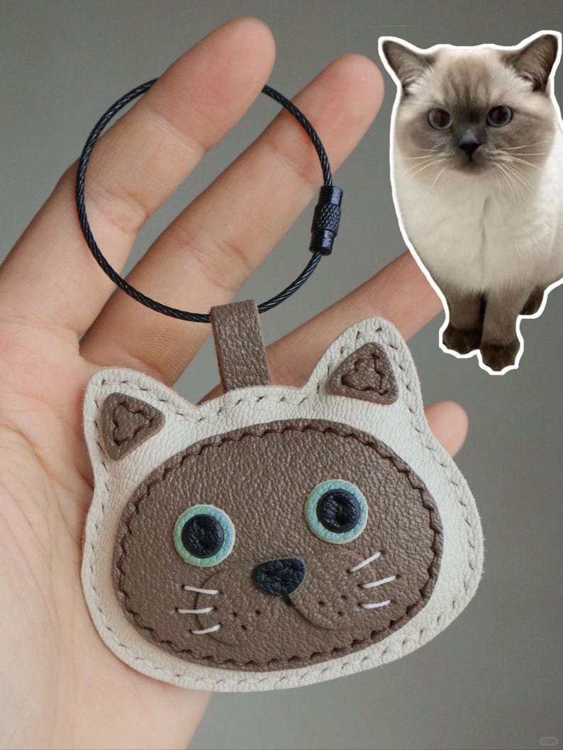 Handmade Leather Siamese Cat Charm,leather Bag Charm,custom ...
