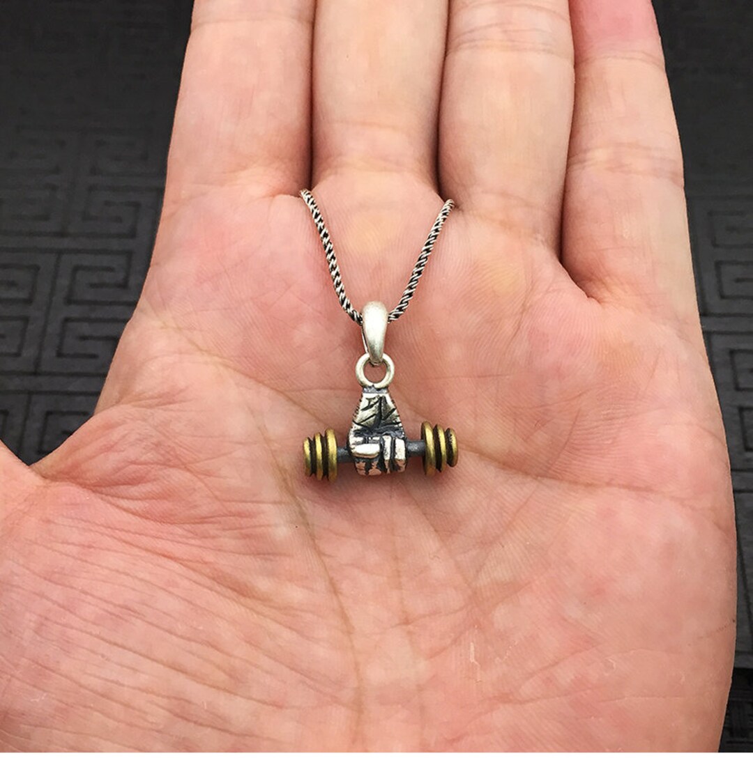 Sterling Silver Dumbbell Pendant Necklace: Fitness Jewelry Gift - Etsy
