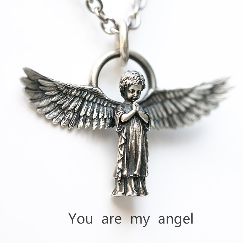 Sterling Silver Angel Pendant, Angel Minimalist Necklace, Goddess ...