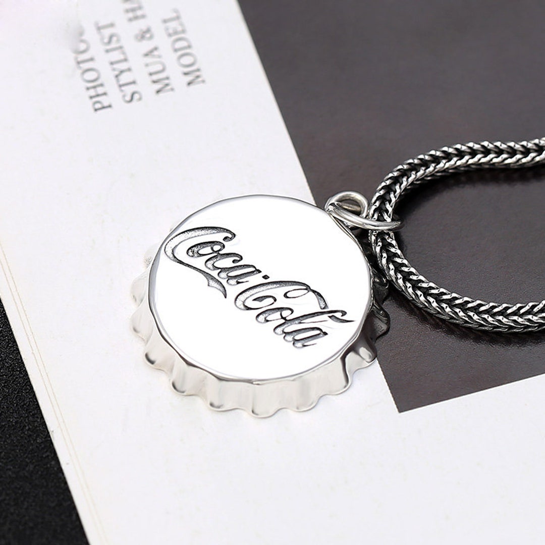 COKE Bottle Cap Pendant Necklace - Silver Coca Cola Bottle Cap Charm ...