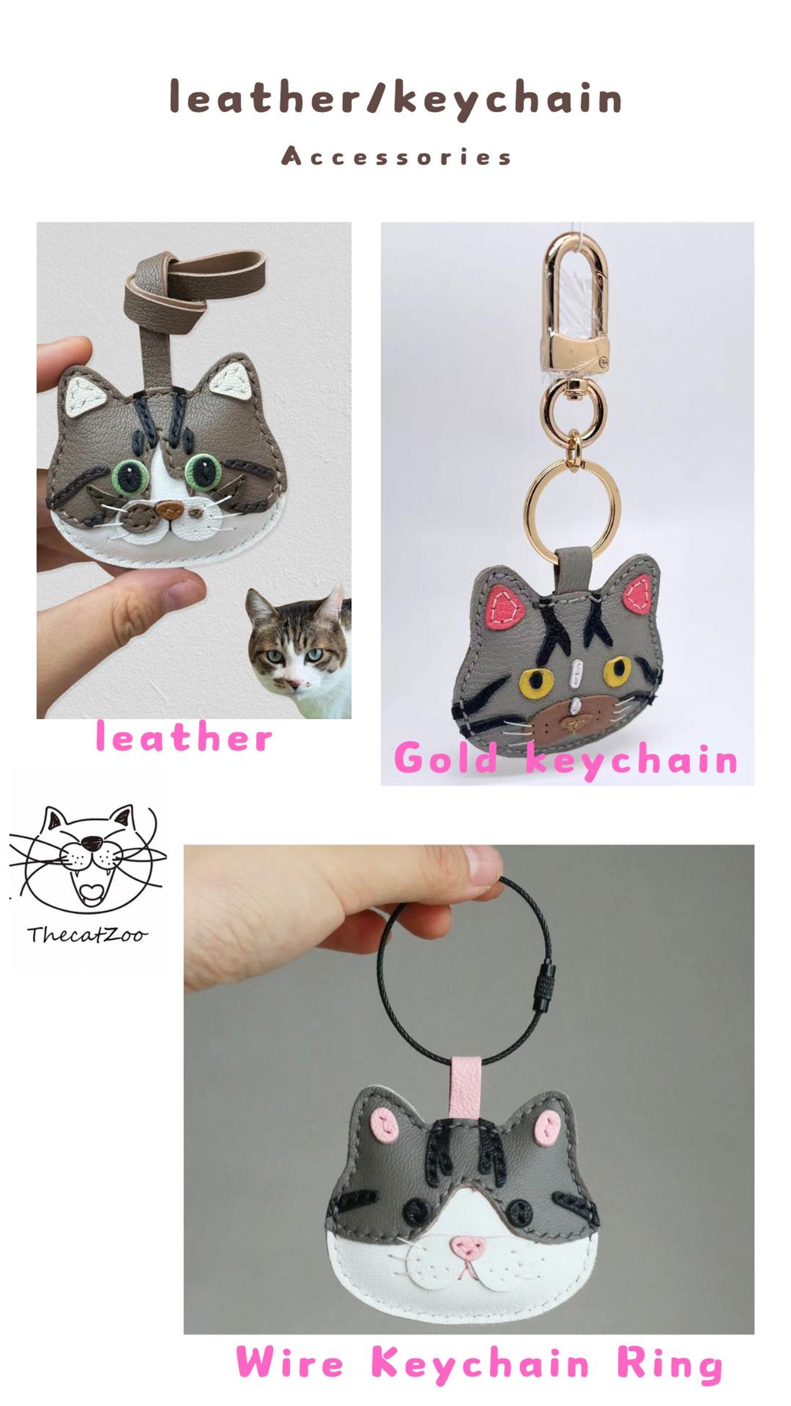 Personalized Leather Cat Keychain: Custom Pet Memorial Bag Charm - Etsy