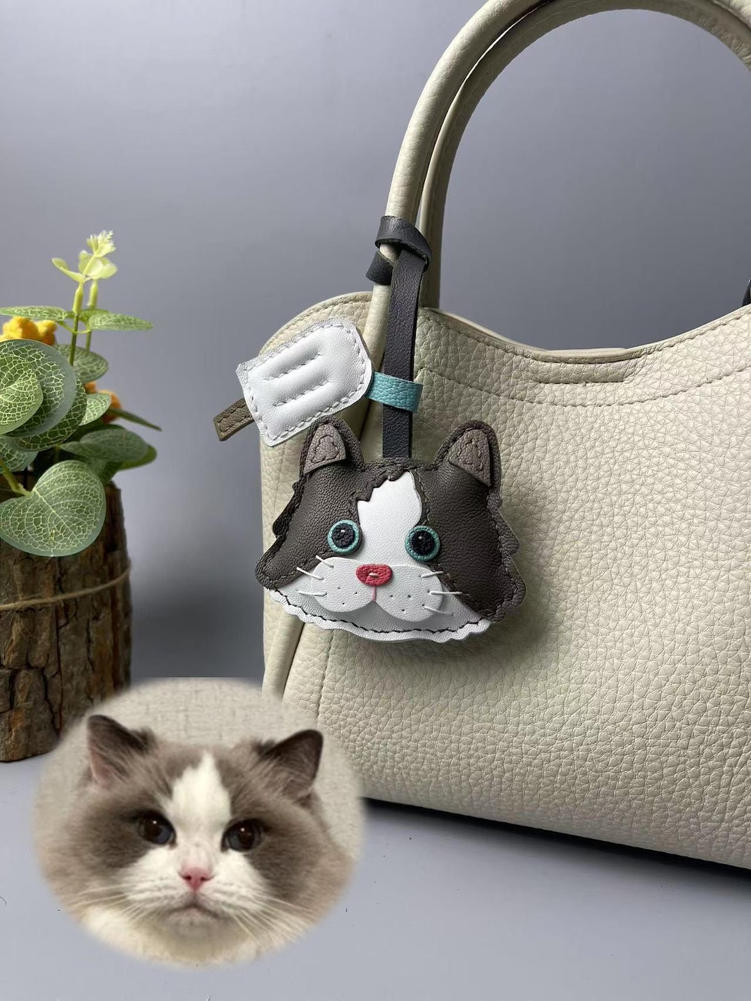 Custom Leather Cat Keychain Charm: Personalized Pet Memorial Gift - Etsy