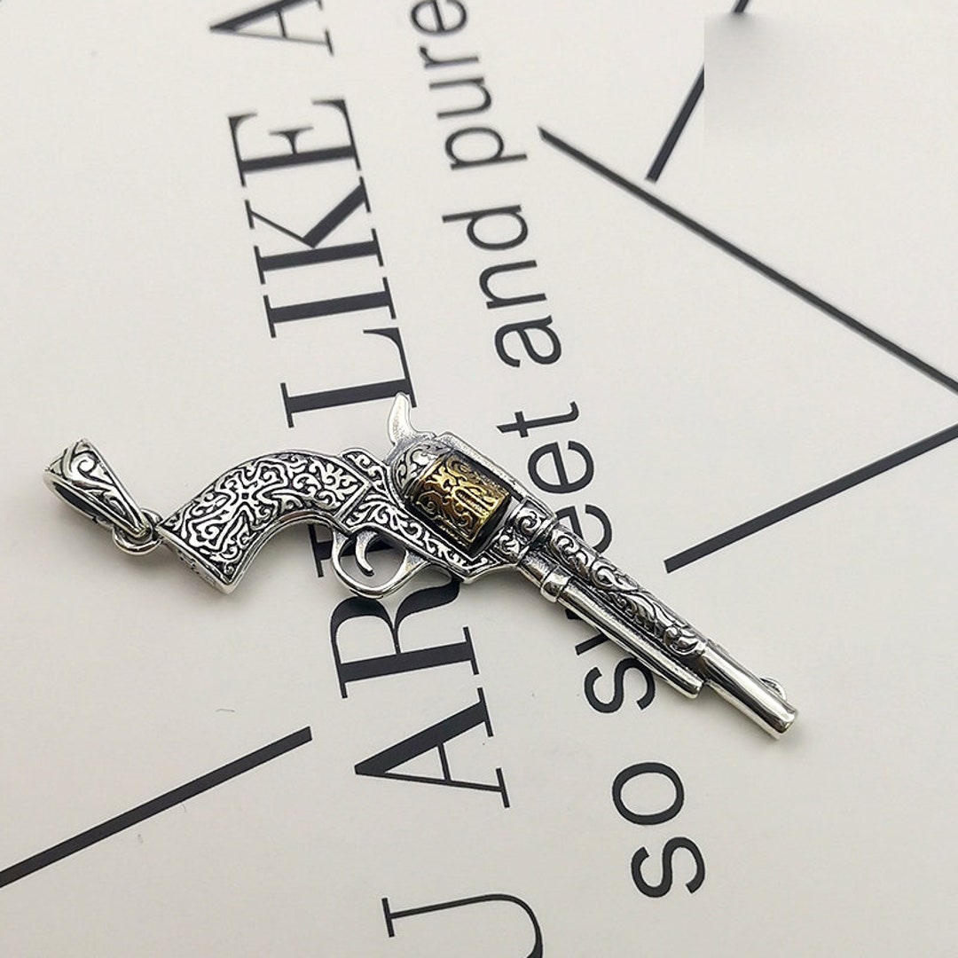 925K Silver Men's Pistol Pendant, Gangsta Gun Necklace Silver, Jack ...