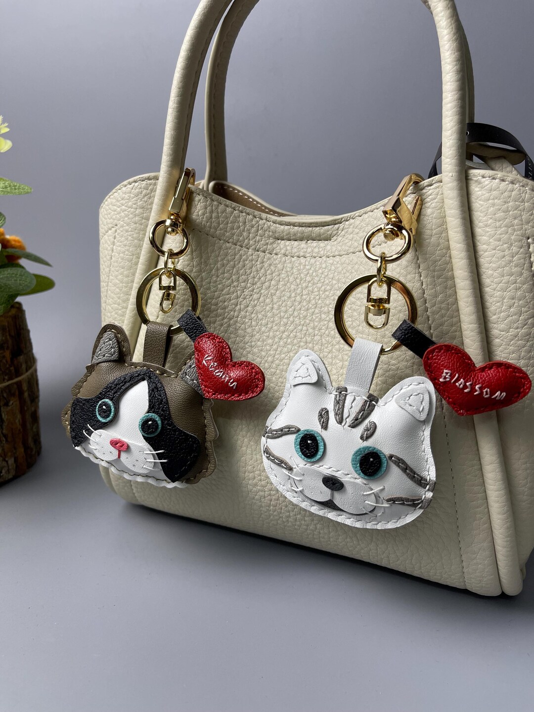 Personalized Cat Keychain: Handmade Leather Pet Memorial Bag Charm - Etsy