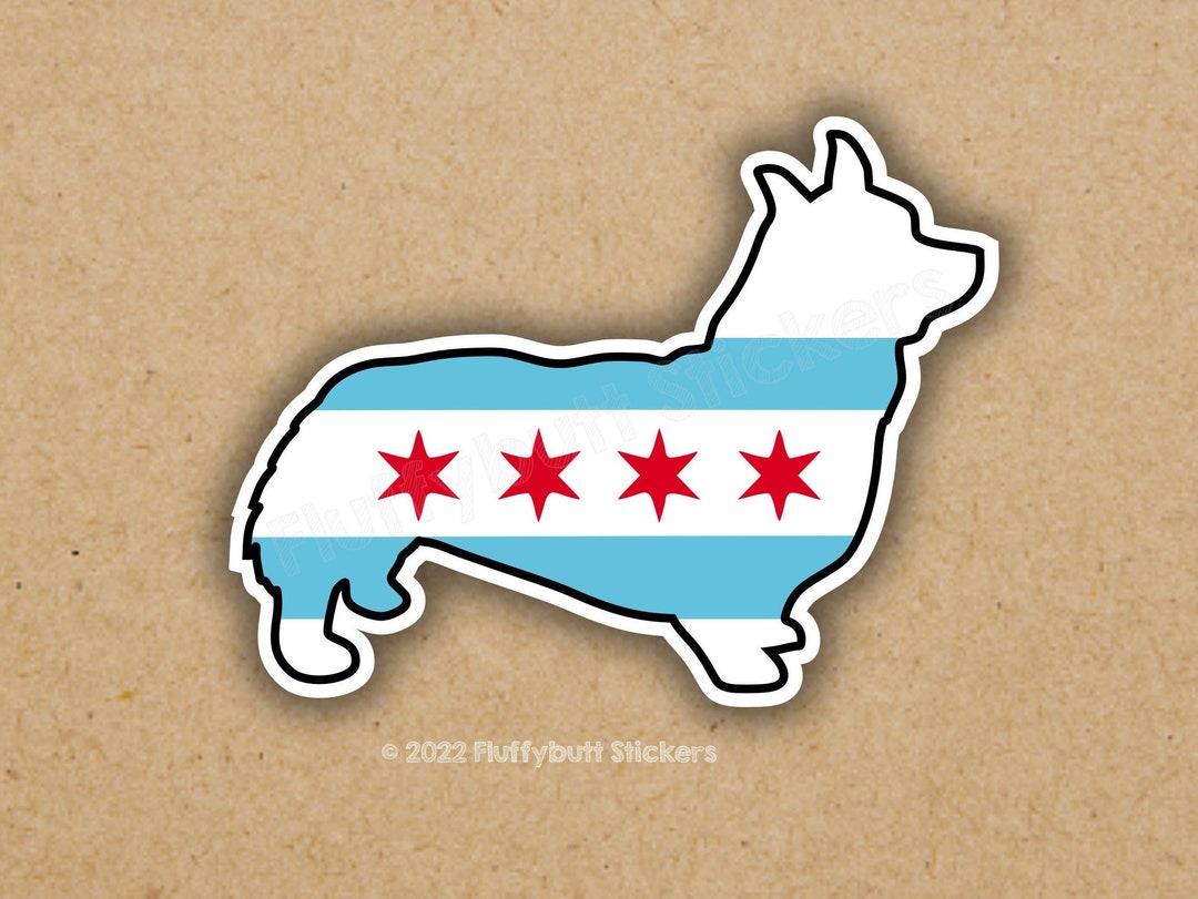 Chicago Flag Pembroke Corgi Sticker / Chicago Flag Corgi Magnet ...