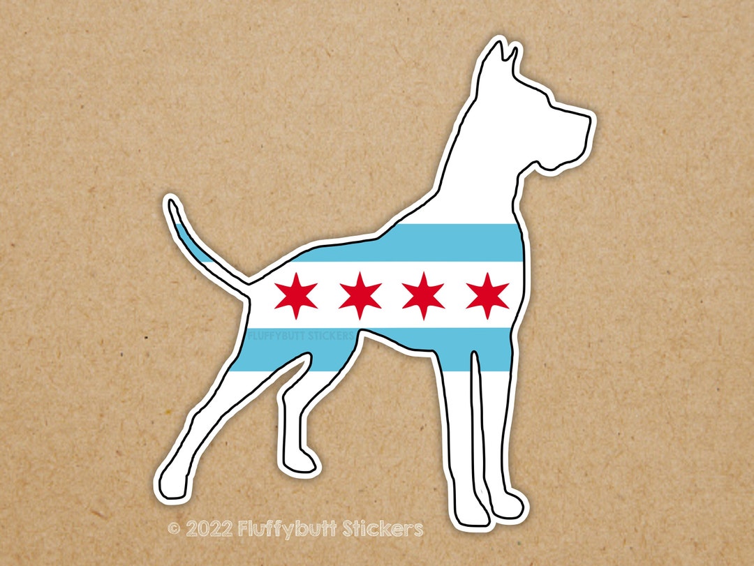 Chicago Flag Great Dane Sticker | Chicago Flag | Great Dane Sticker ...