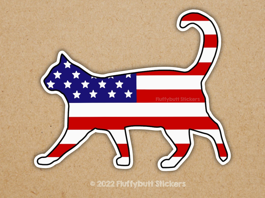 American Flag Cat Sticker | USA Flag | Cat Sticker for Car | Patriotic ...