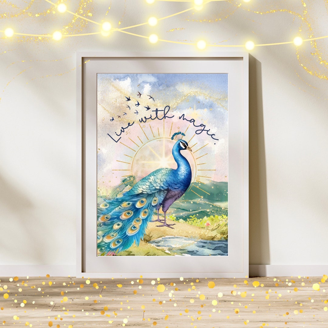 Magical Peacock Ocean Instant Download Wall Art 8x10, 16x20 Blue Bird ...