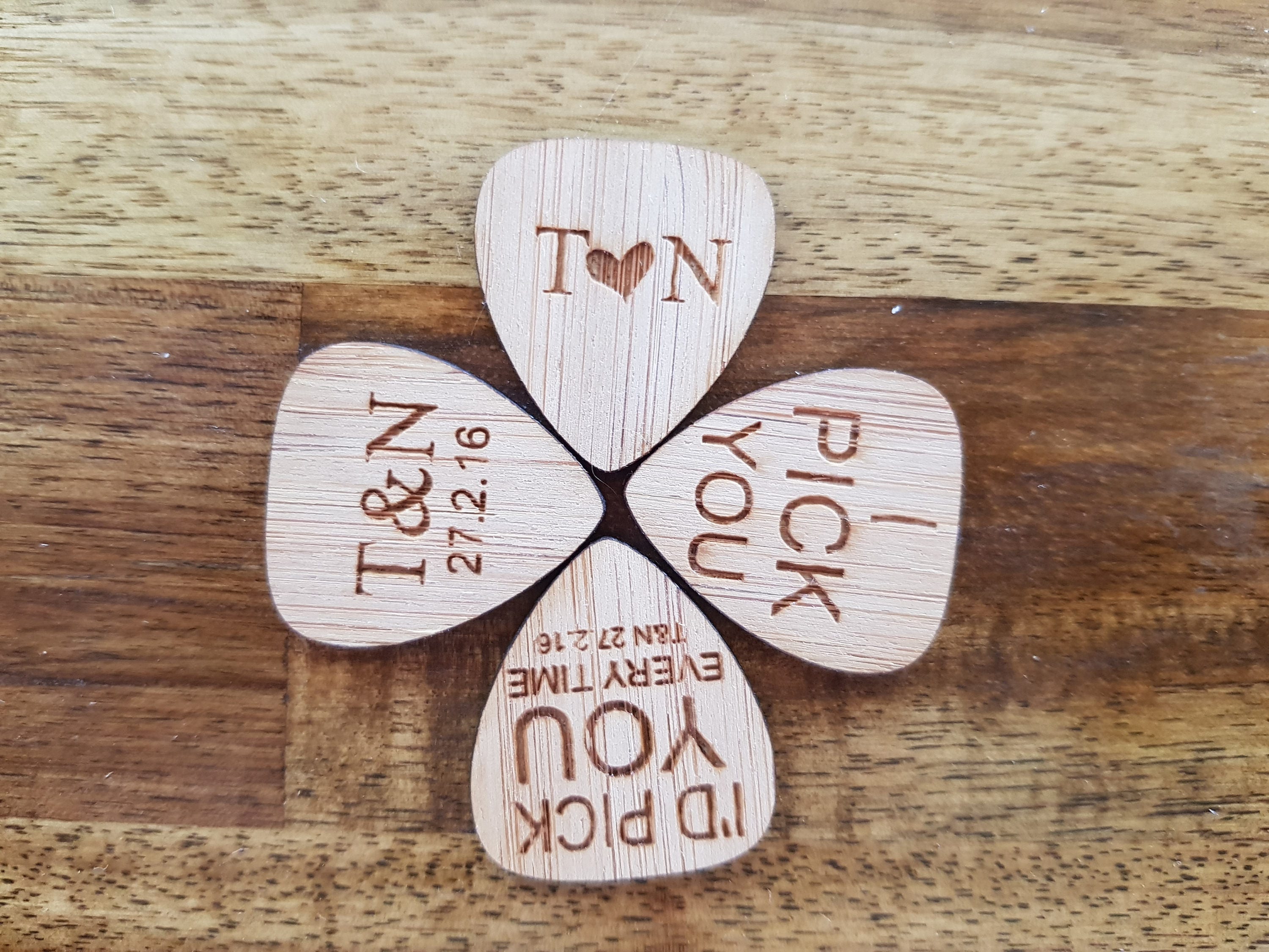 Personalised Guitar Pick, Custom, Bamboo Wood, Monogram, Valentines ...