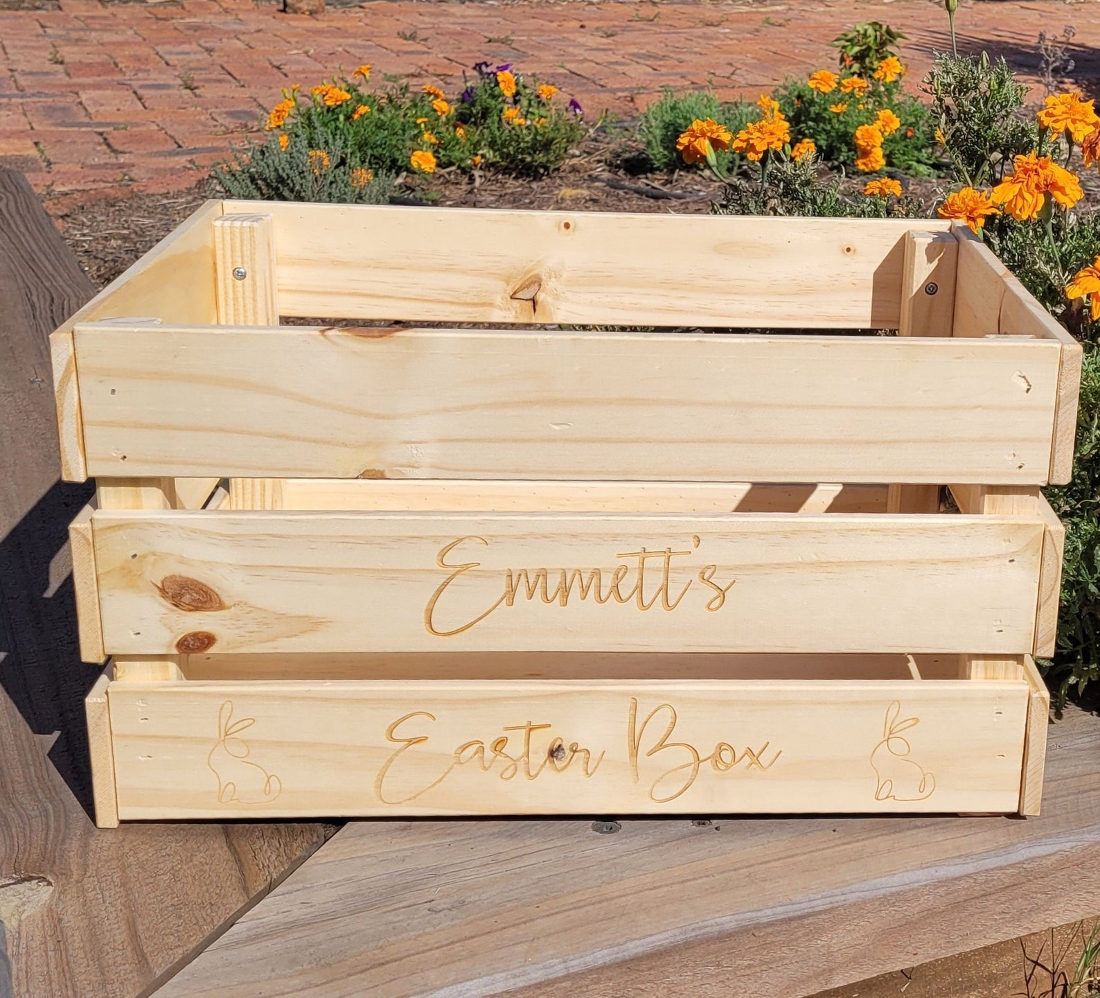 Personalised Easter Wood Crate Easter Egg Basket Timber Hamper - Etsy