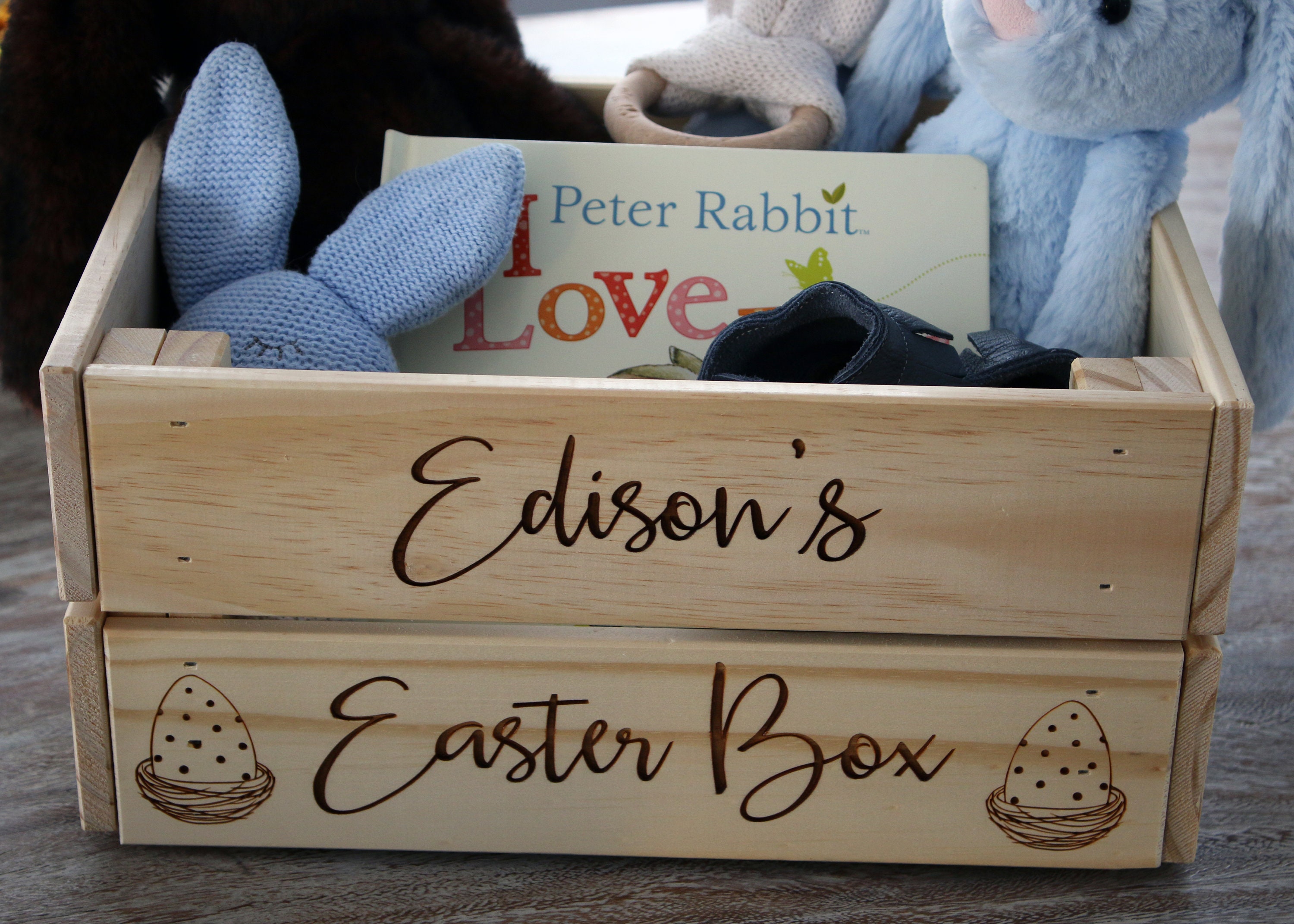 Personalised Easter Wood Crate Easter Egg Basket Timber Hamper - Etsy ...
