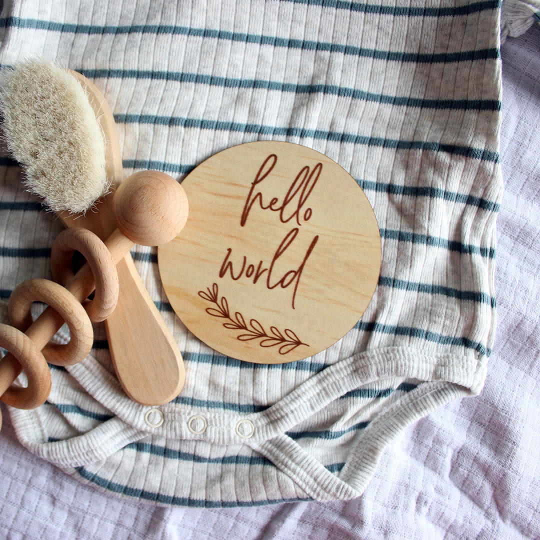 Hello World, Baby Announcement, Pregnancy Plaque, Wooden Announcement ...