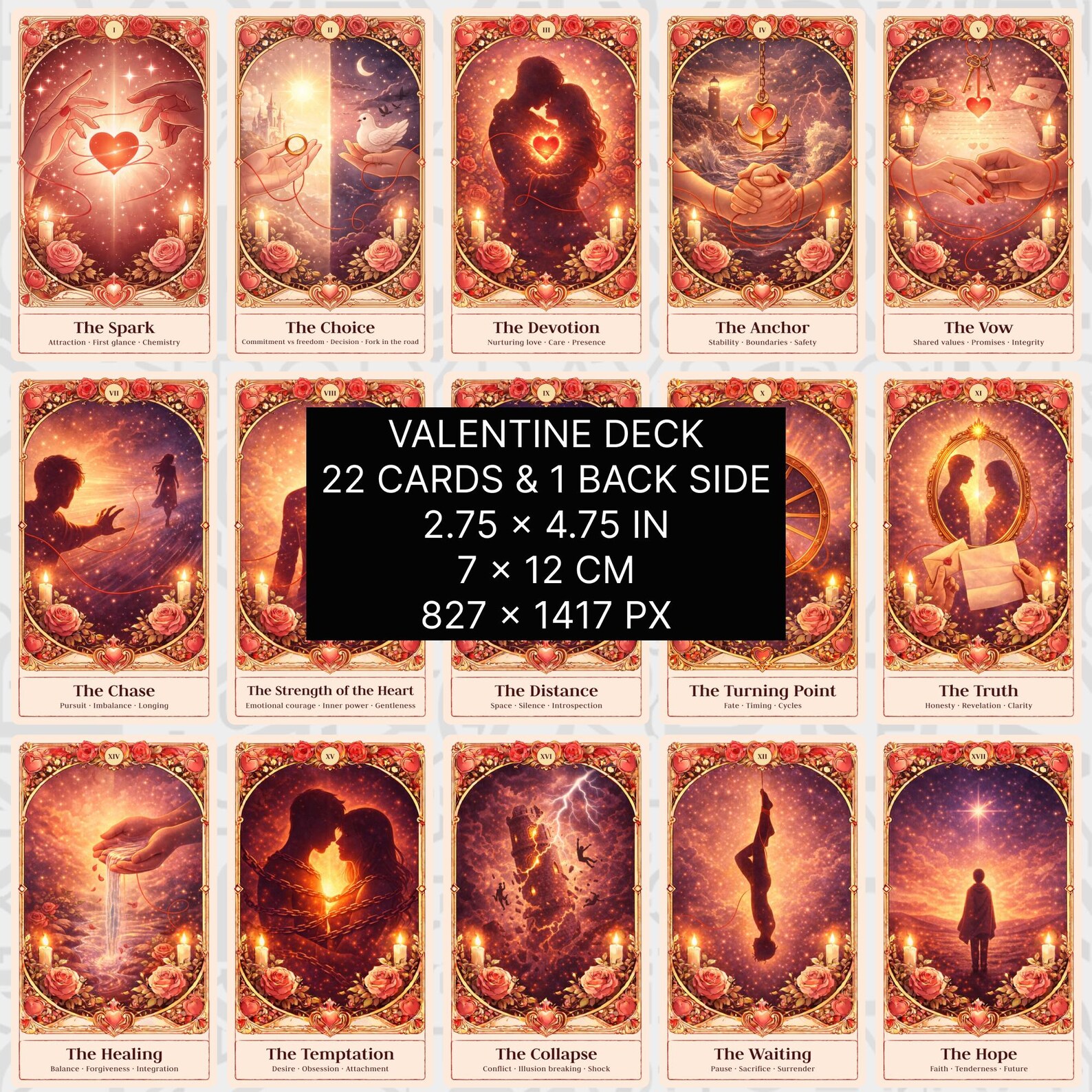 Valentine Tarot Deck Printable, Love Tarot Digital Download, Major ...